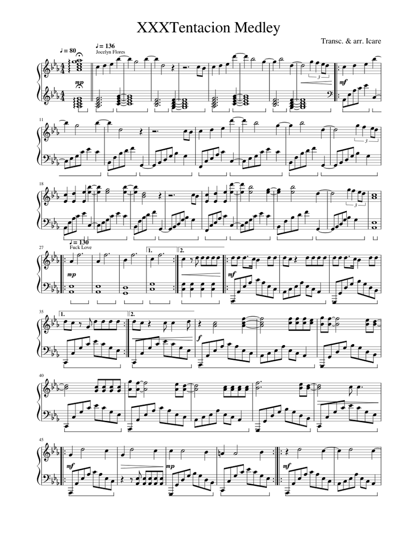 XXXTentacion Medley Sheet music for Piano (Solo) | Musescore.com