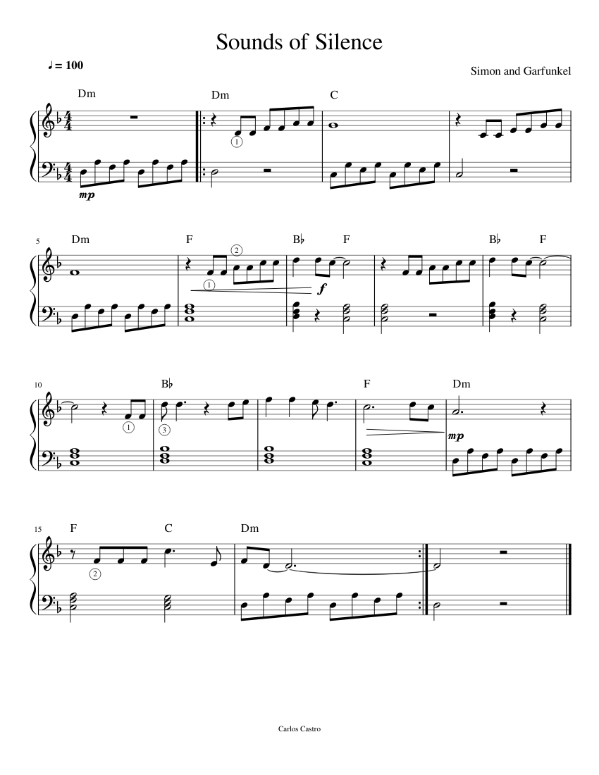 Sounds of Silence sheet music for Piano download free in PDF or MIDI