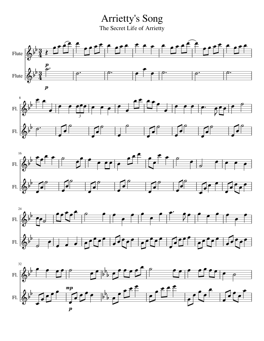 Arrietty's Song sheet music for Flute download free in PDF or MIDI