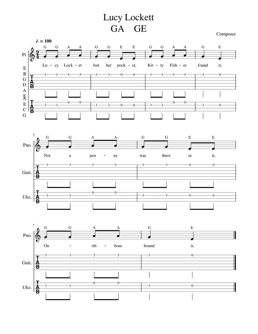 Lucy Locket Sheet music for Guitar, Ukulele (Mixed Duet) | Musescore.com