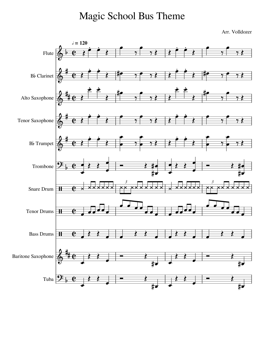 Magic School Bus Theme sheet music for Flute, Clarinet, Alto Saxophone ...