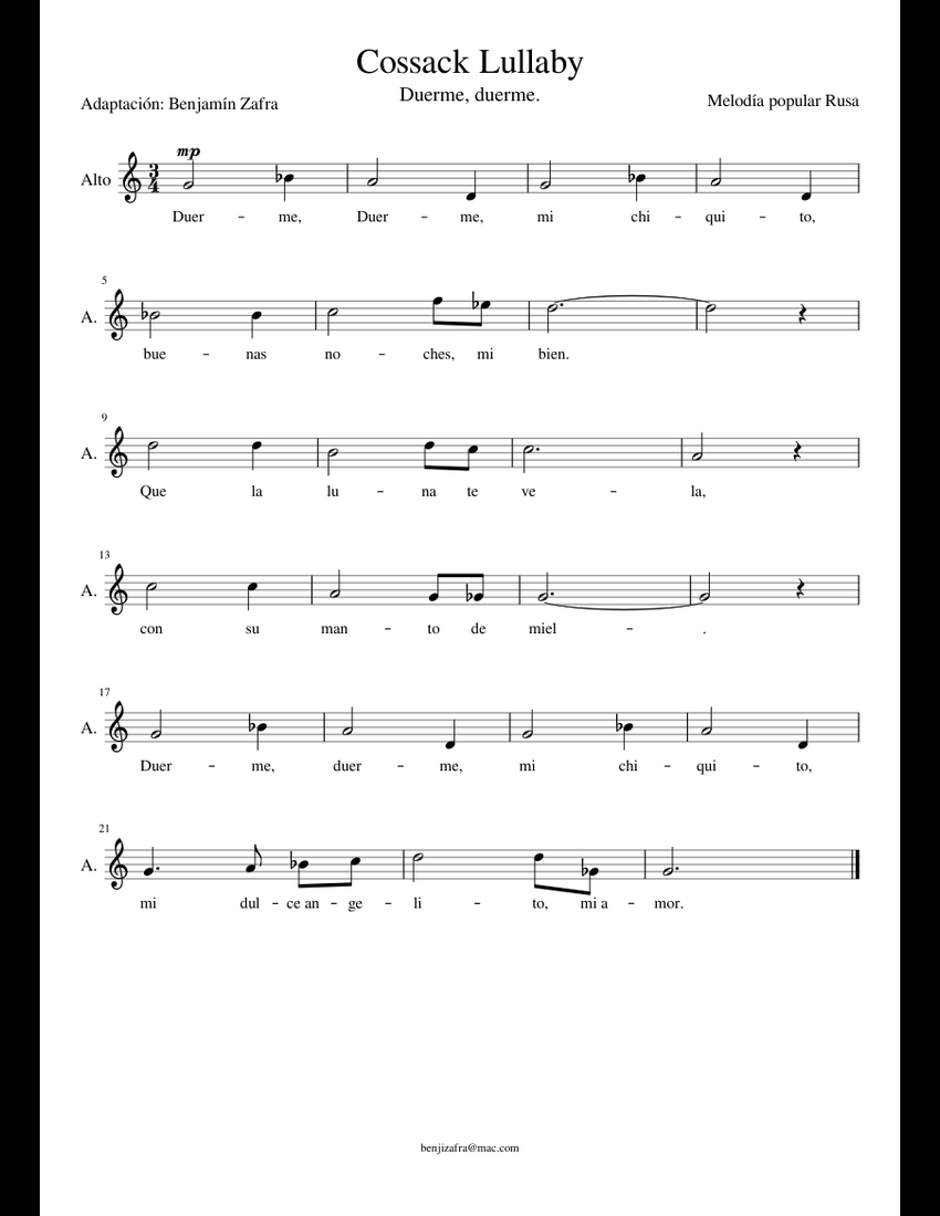 Cossack Lullaby sheet music for Piano, Voice download free in PDF or MIDI