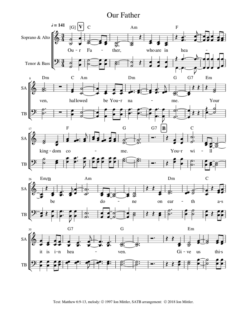 Our Father - Lord's Prayer, for SATB choir Sheet music for Voice ...
