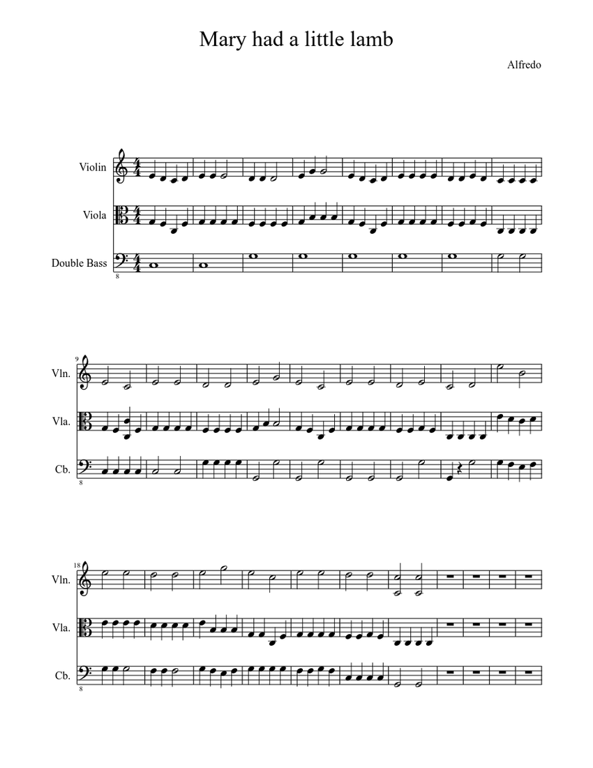 Mary Had a Little Lamb Sheet music for Violin, Viola (String Duet ...