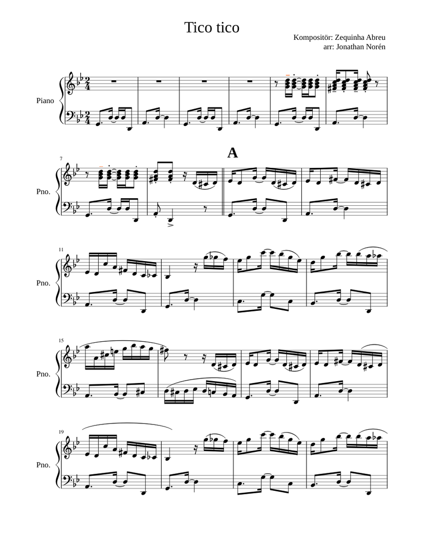 Tico tico Sheet music for Piano | Download free in PDF or MIDI ...
