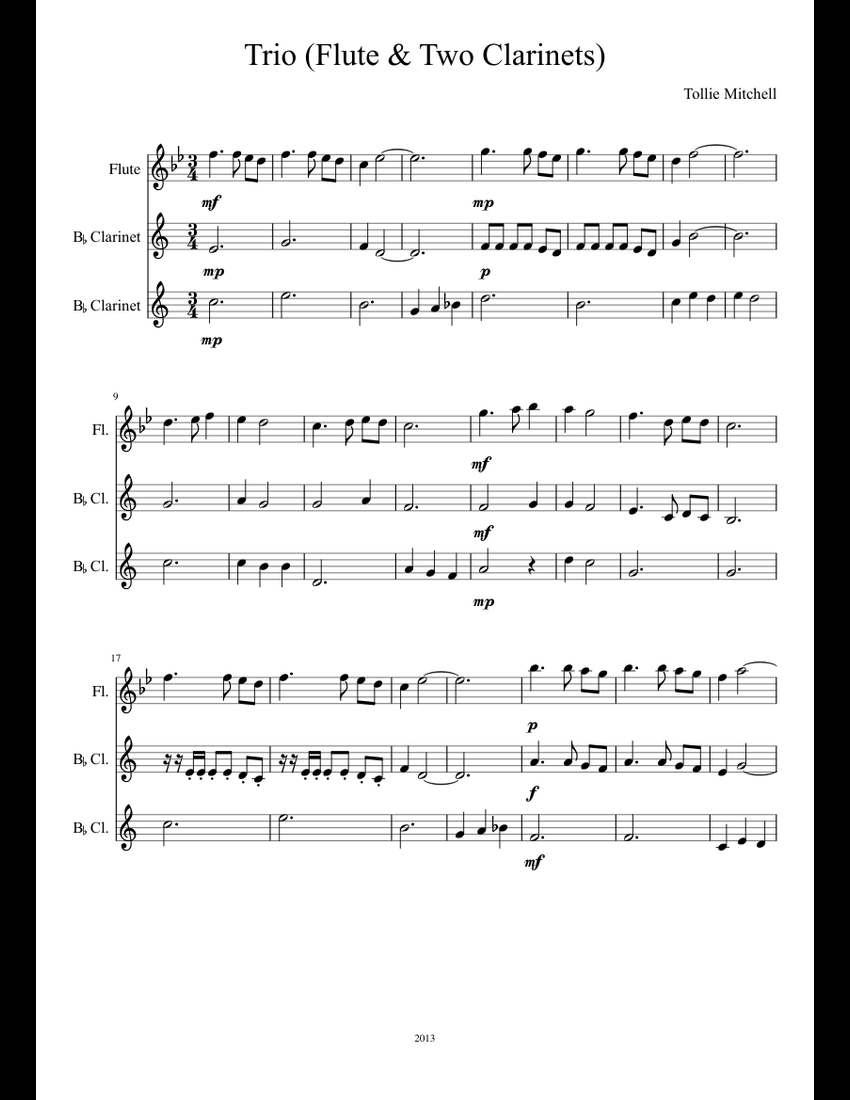 Trio 3 Flute and 2 Clarinets sheet music for Flute, Clarinet download ...