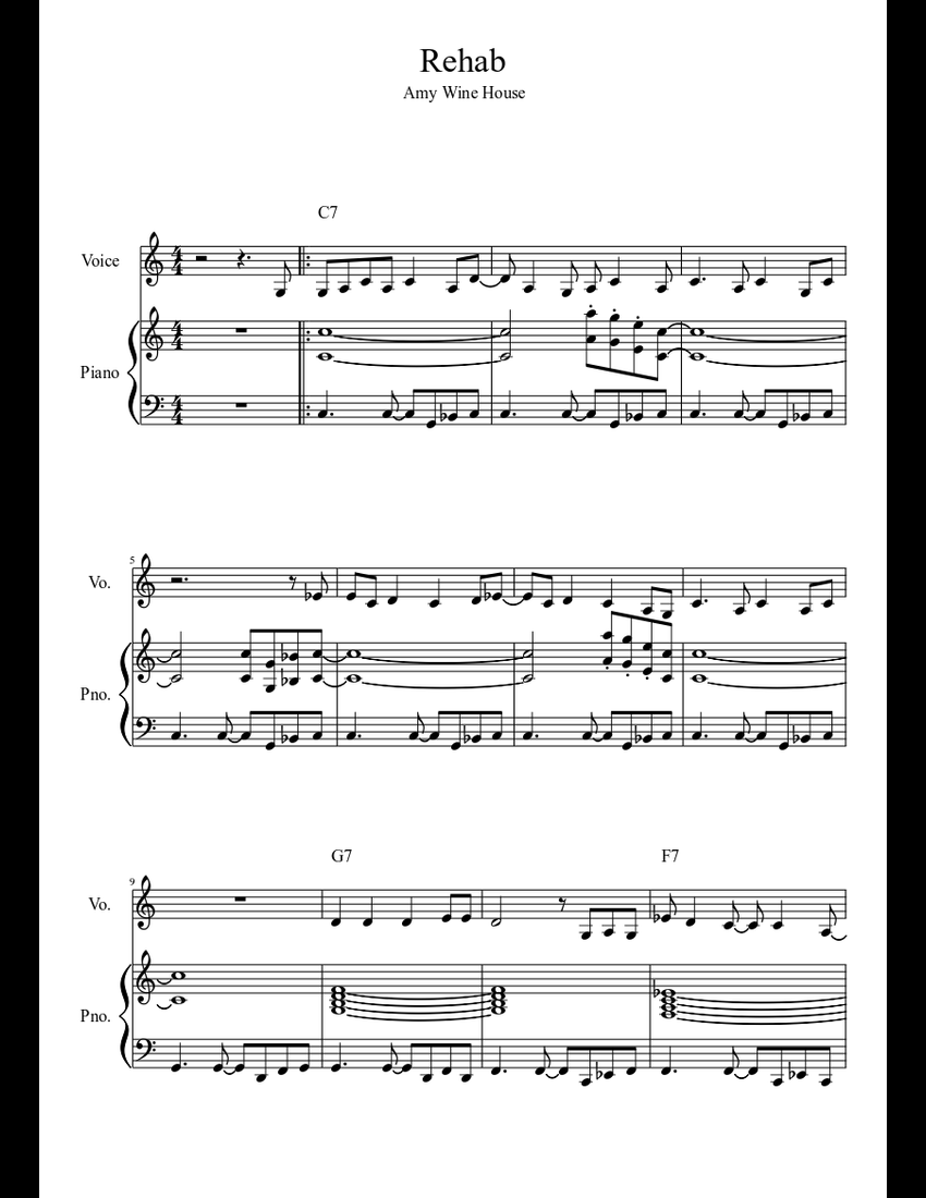 Rehab sheet music download free in PDF or MIDI