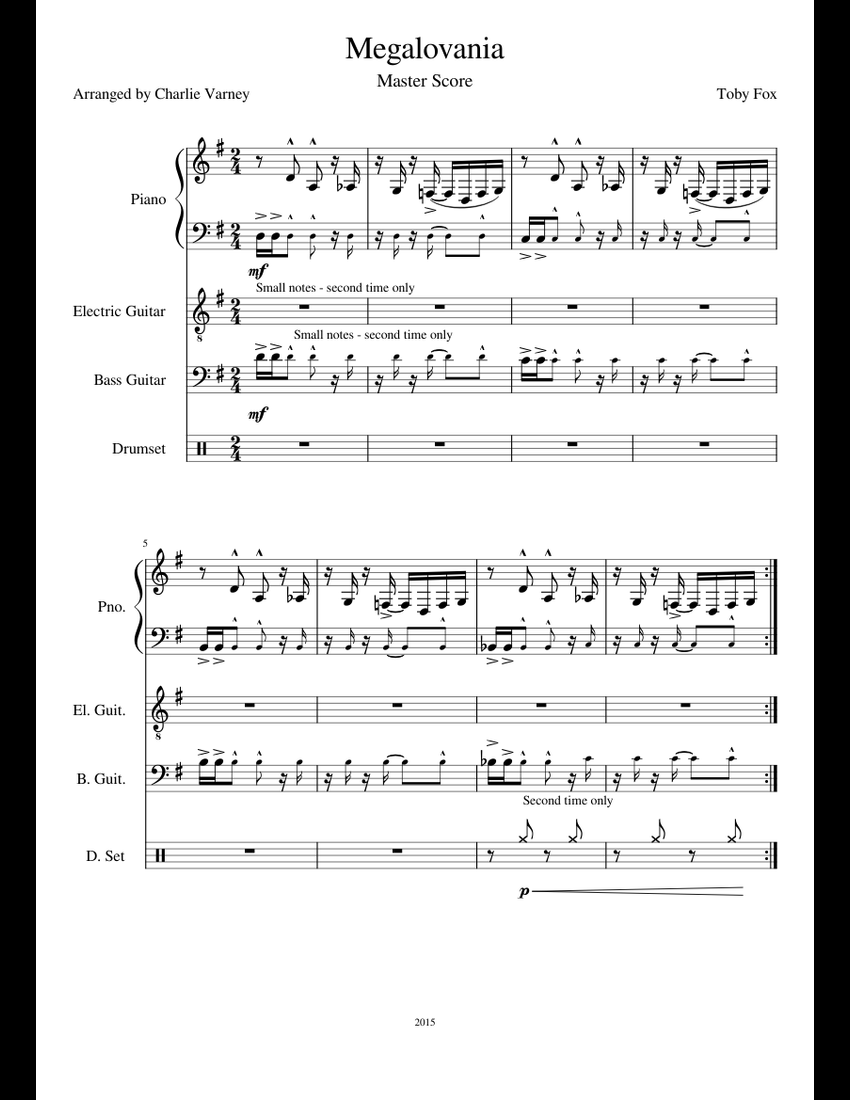 Megalovania sheet music for Piano, Guitar, Bass, Percussion download free in PDF or MIDI