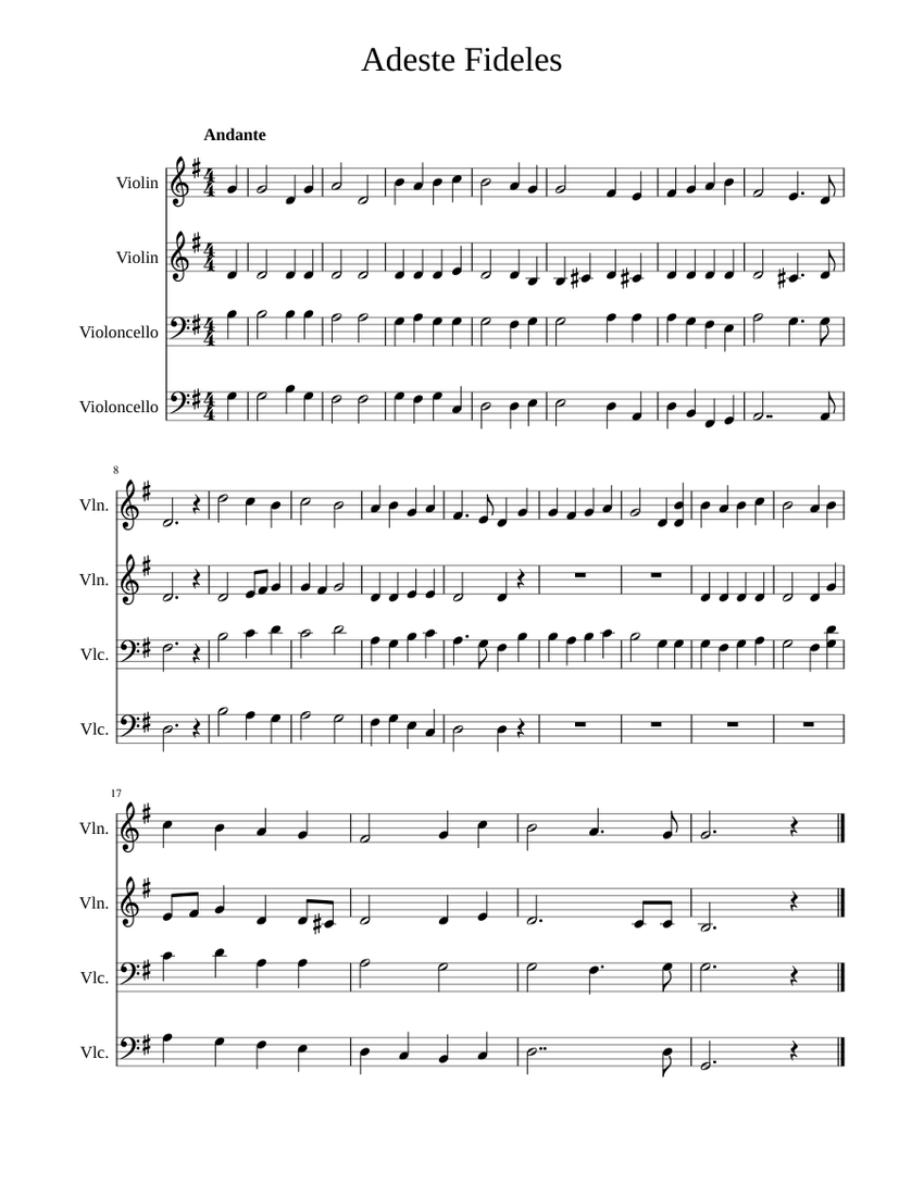 Adeste Fideles Sheet music for Violin (String Duet) | Musescore.com