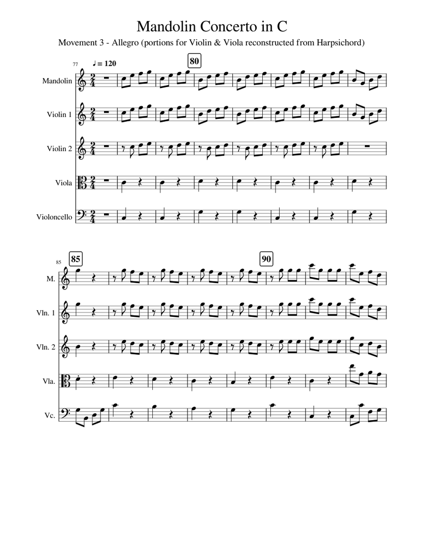 Vivaldi Mandolin Concerto in C Sheet music for Violin, Guitar, Viola ...