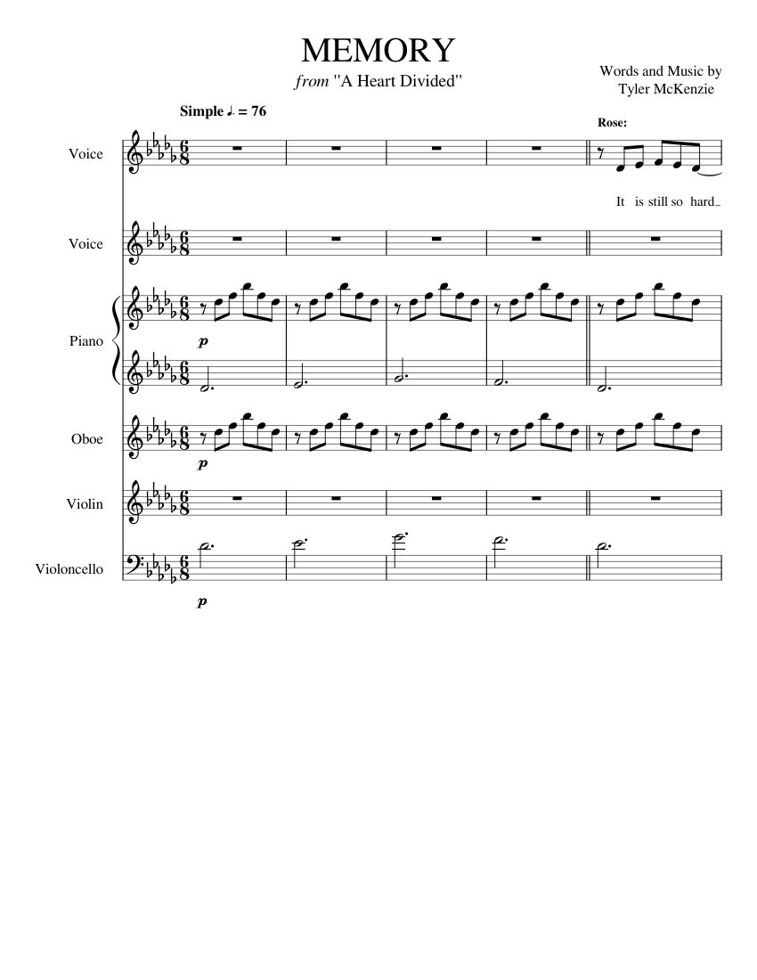 Memory (Orchestration) Sheet music for Piano, Violin, Viola, Oboe ...