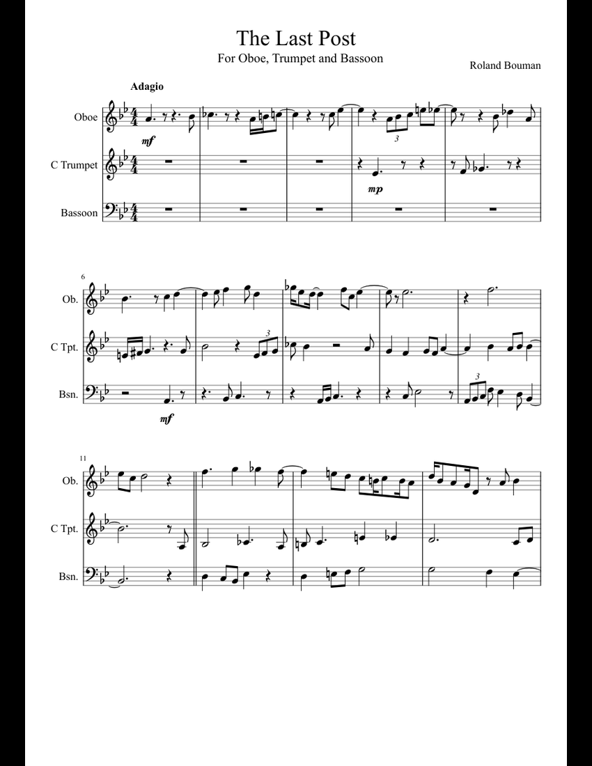 The Last Post sheet music for Oboe, Trumpet, Bassoon download free in ...