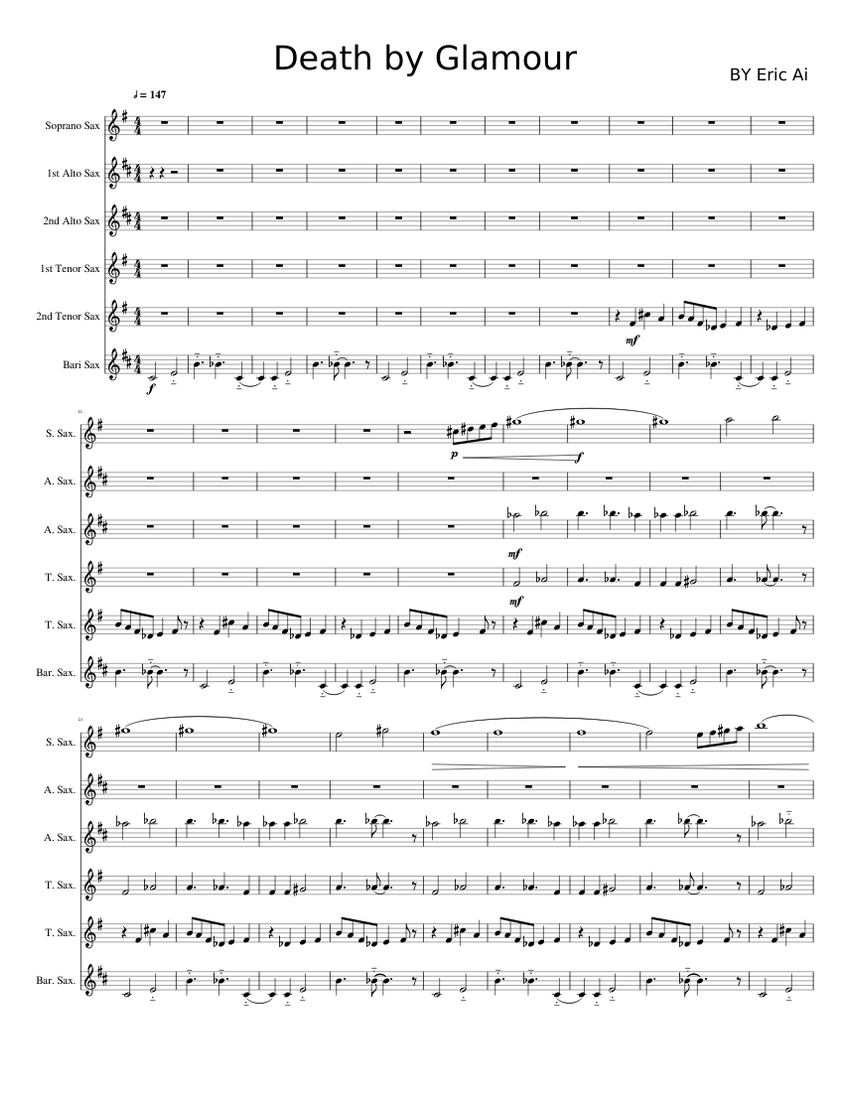 Death by Glamour Sheet music for Soprano Saxophone, Alto Saxophone ...