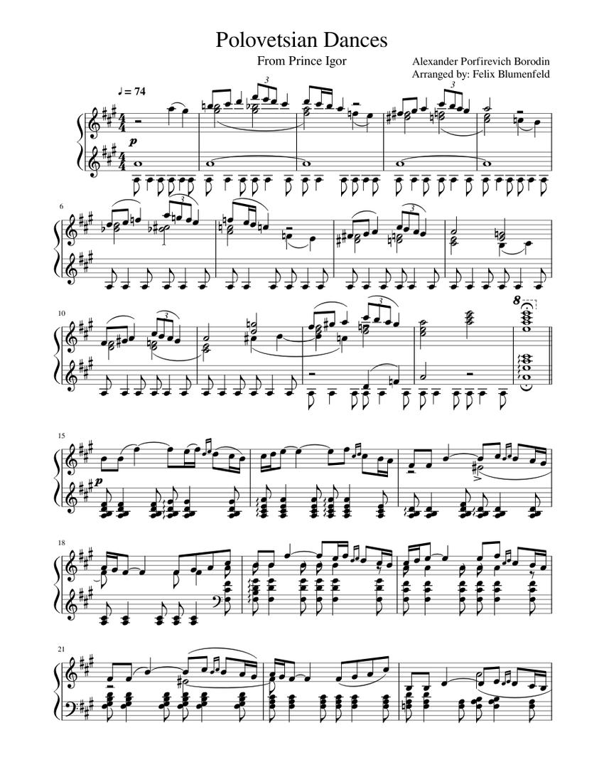 Polovtsian Dances Sheet music for Piano | Download free in PDF or MIDI ...