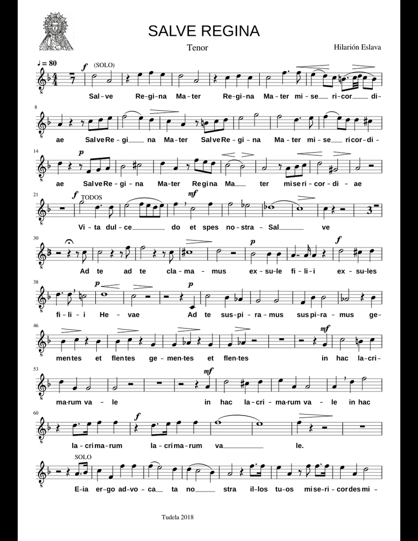 SALVE REGINA DE ESLAVA (TENOR) sheet music for Voice download free in PDF or MIDI