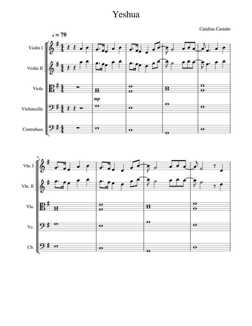 Yeshua Sheet music for Violin, Cello, Viola, Contrabass (String Quintet ...