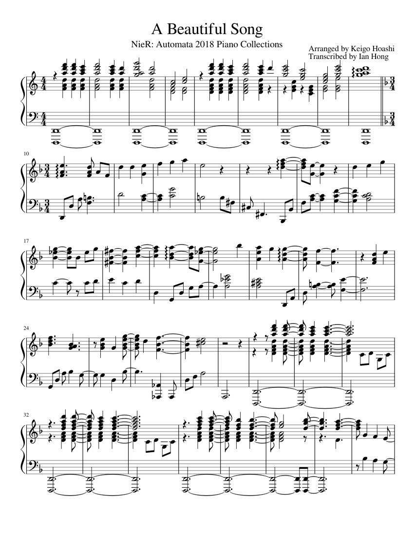 NieR: Automata - A Beautiful Song (2018 Piano Collections) Sheet music ...