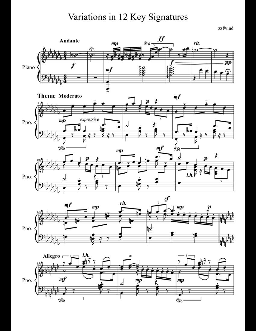 Variations in 12 Key Signatures sheet music download free in PDF or MIDI