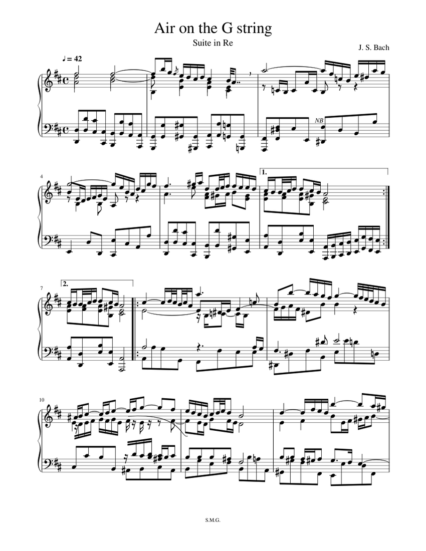 Air on the G string Sheet music for Piano | Download free in PDF or ...