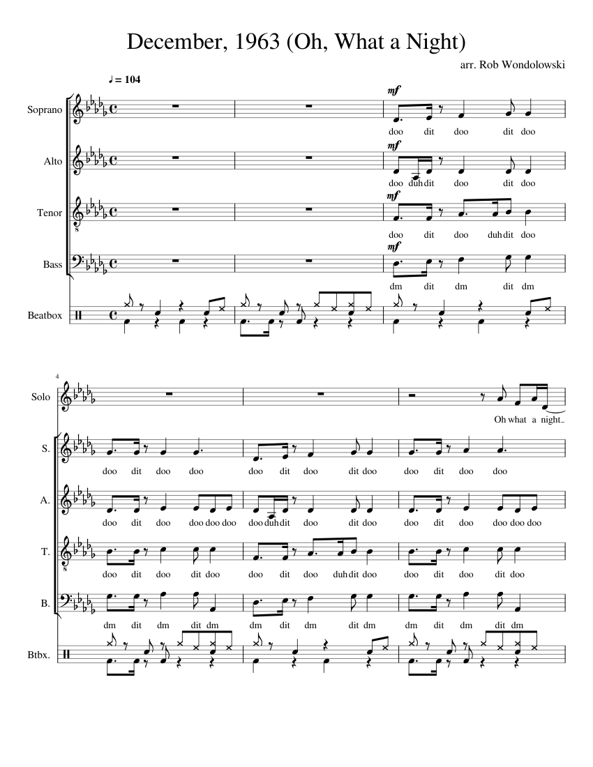 December, 1963 (Oh, What a Night) (SATB) (A capella) sheet music for ...