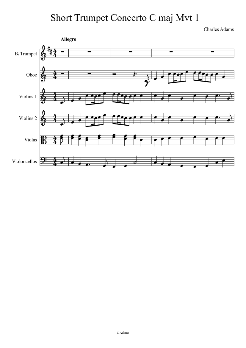 Short Trumpet Concerto C maj Mvt 1 sheet music download free in PDF or MIDI
