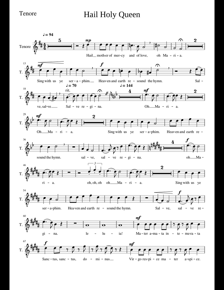 Hail Holy Queen - Tenore sheet music for Voice download free in PDF or MIDI