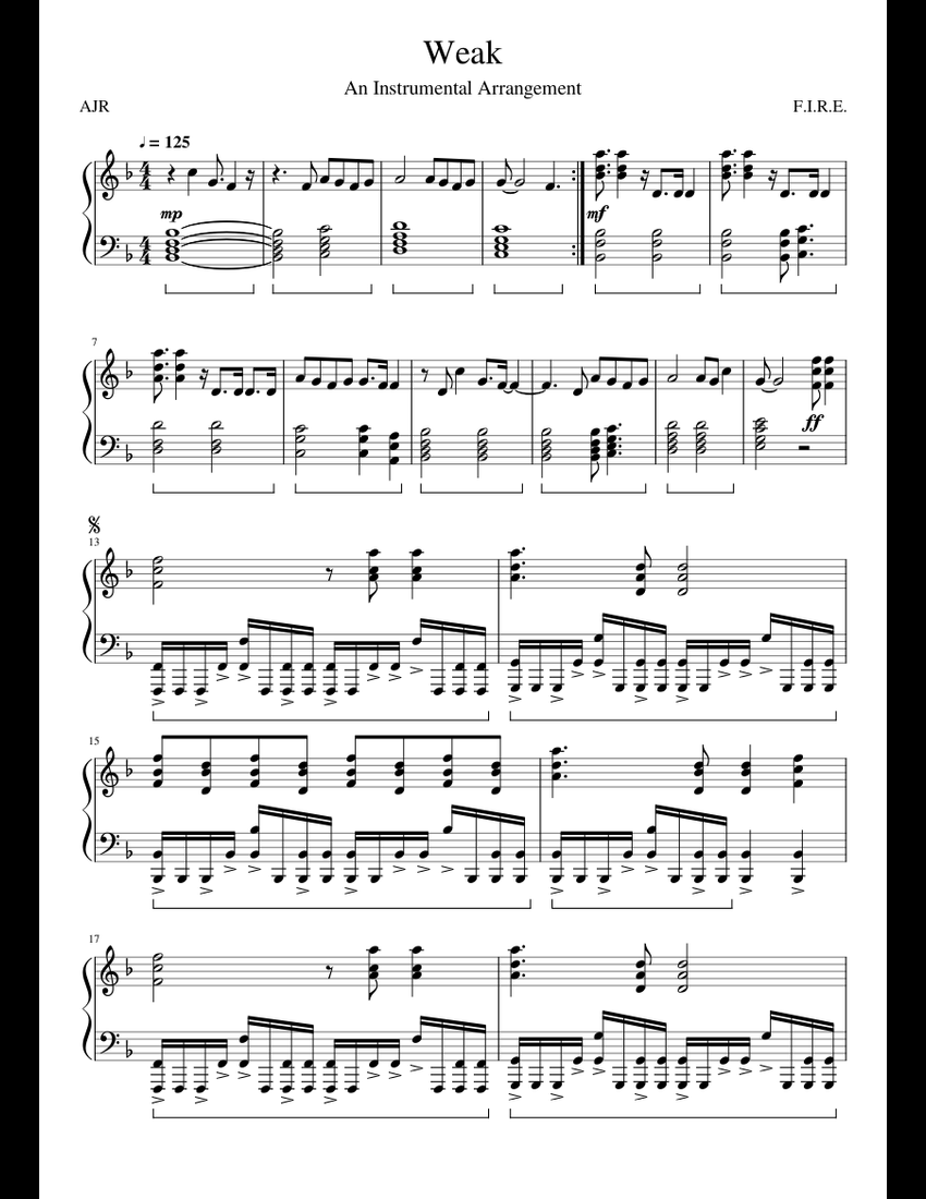 #6 - AJR - Weak sheet music for Piano download free in PDF or MIDI
