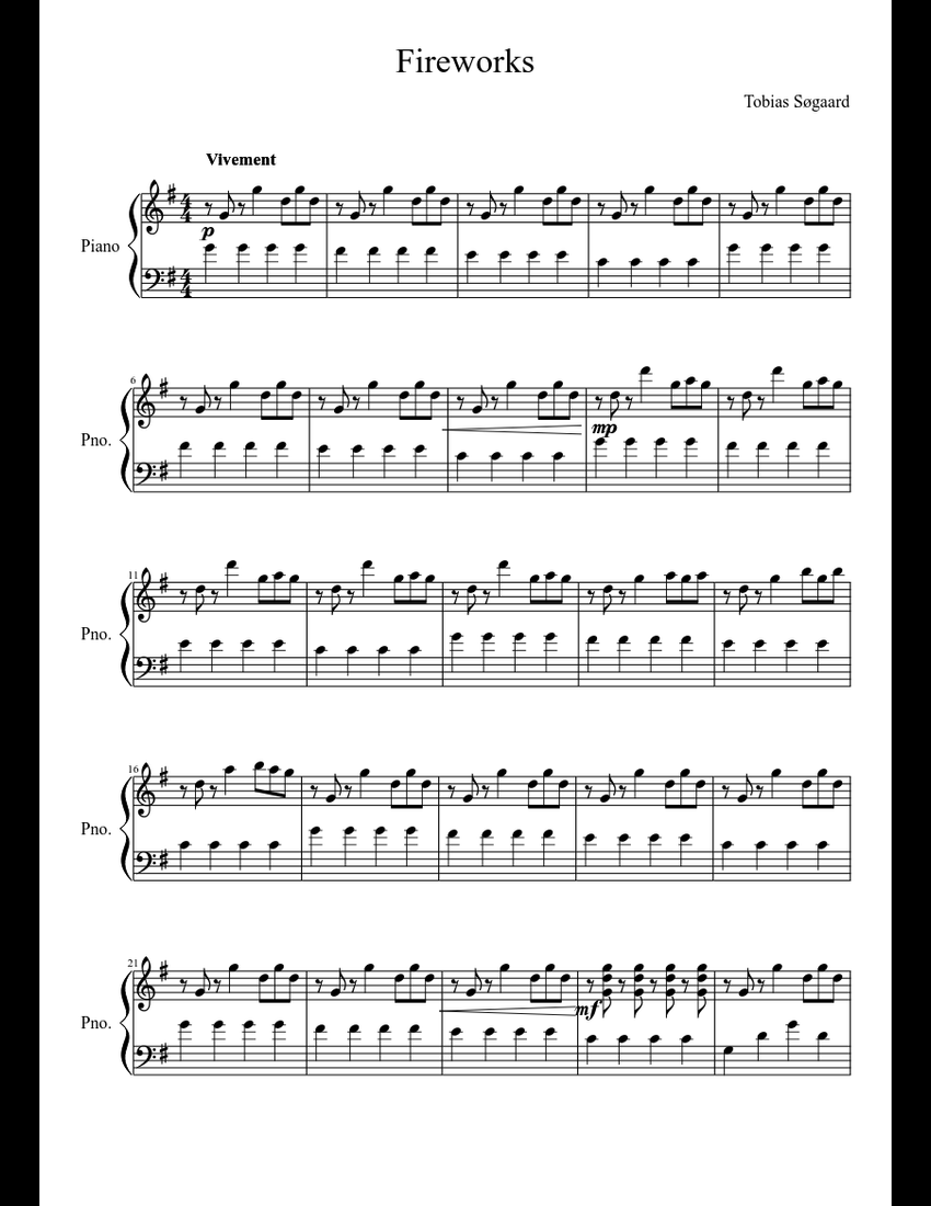 Fireworks sheet music download free in PDF or MIDI