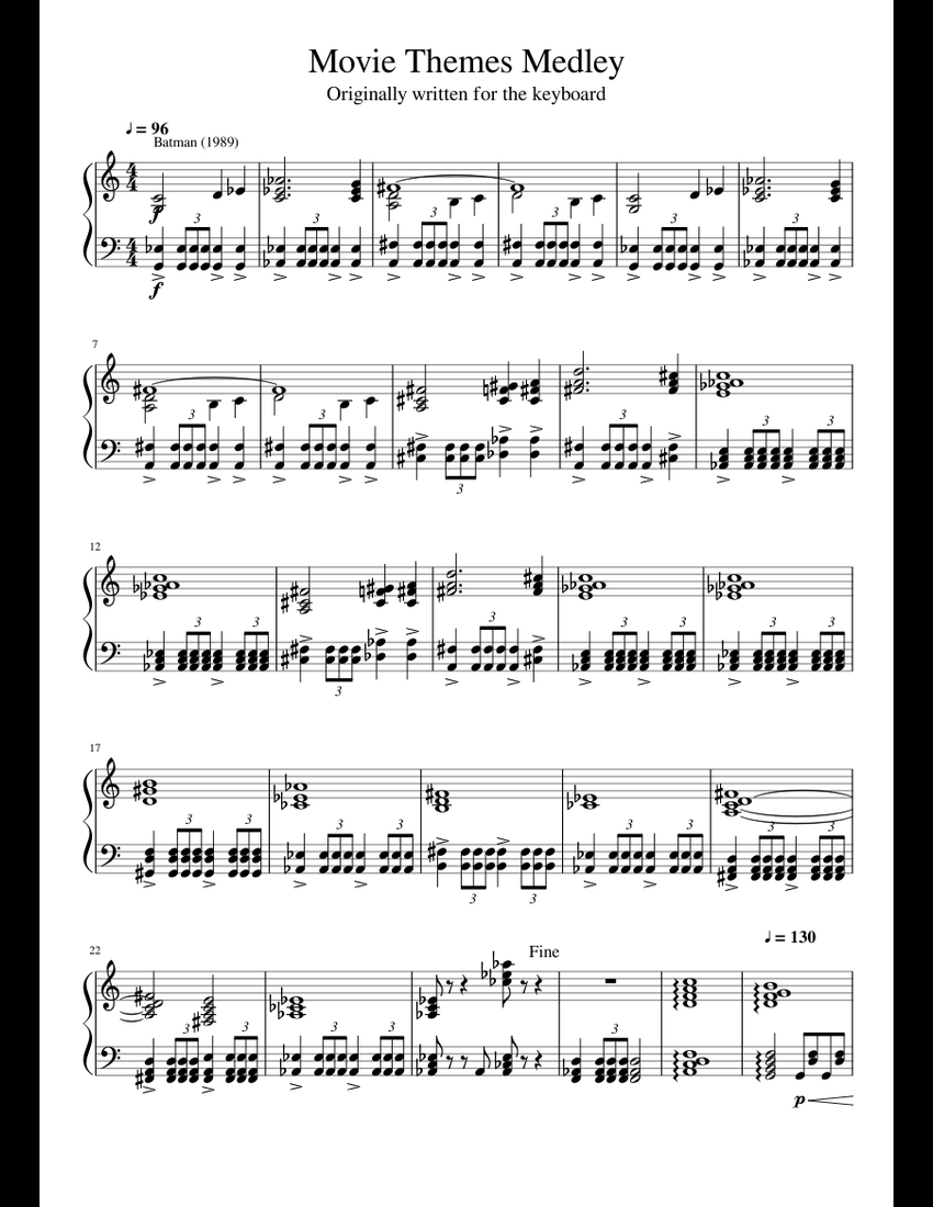 Movie Themes Medley sheet music for Piano download free in PDF or MIDI