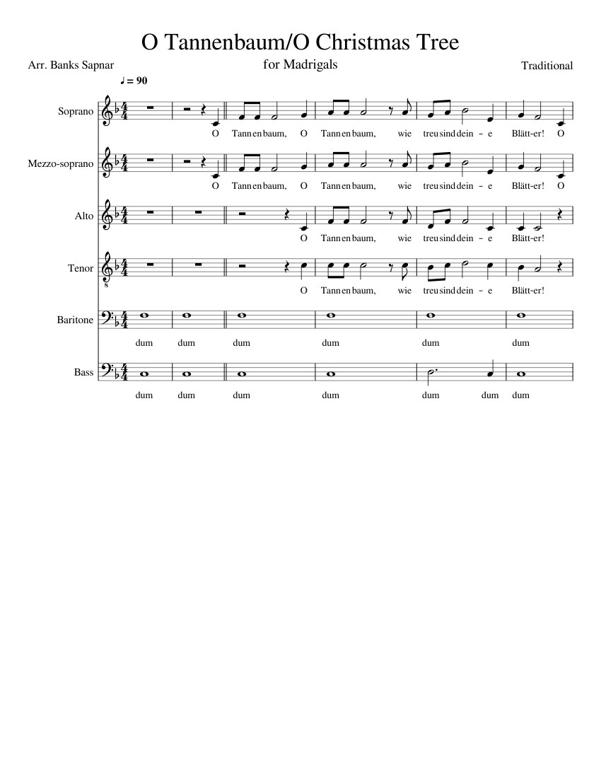 O Tannenbaum/O Christmas Tree Sheet music for Soprano, Tenor, Alto ...