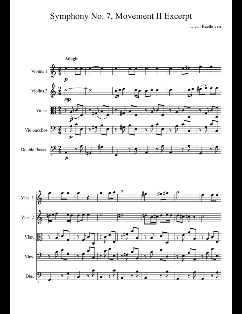 Symphony No. 7, Movement 2 Excerpt sheet music download free in PDF or MIDI