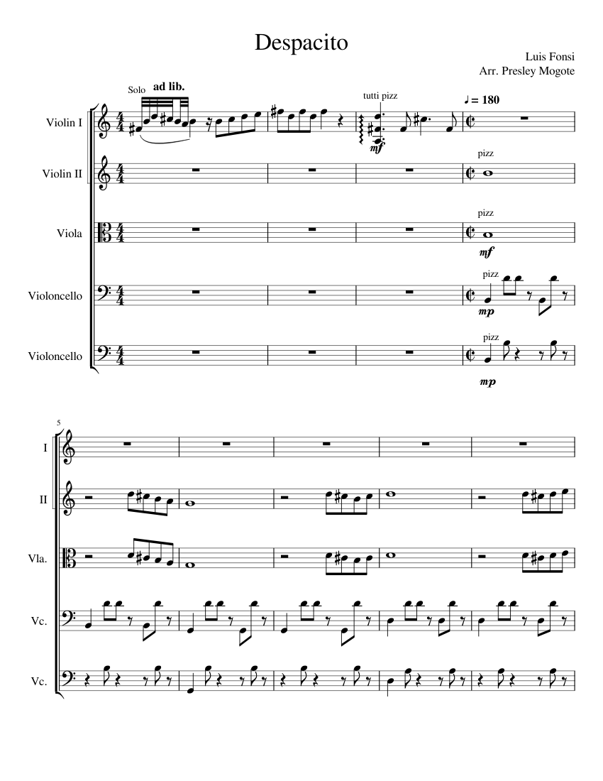 Despacito sheet music for Violin, Viola, Cello download free in PDF or MIDI