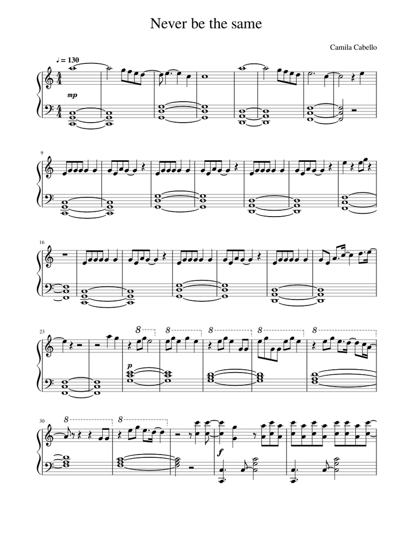 Never_be_the_same Sheet music for Piano | Download free in PDF or MIDI ...