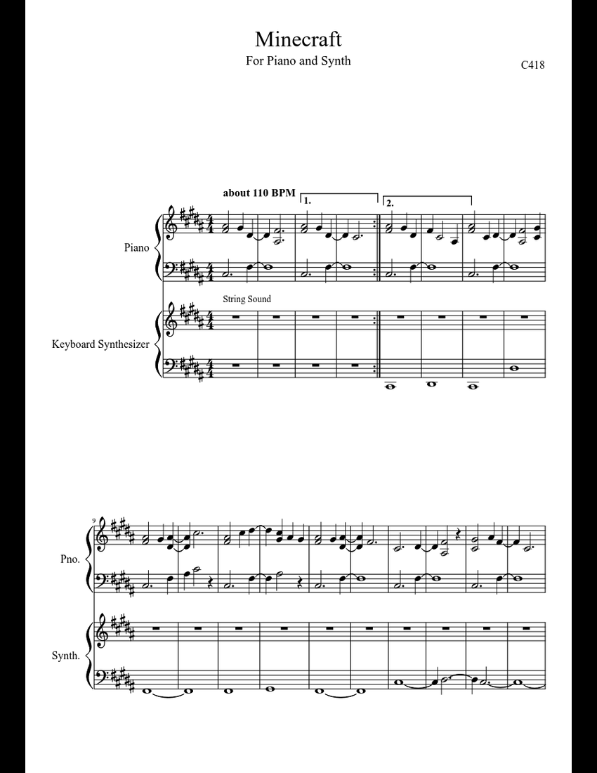 minecraft song piano sheet music Minecraft musescore score - Sheet ...