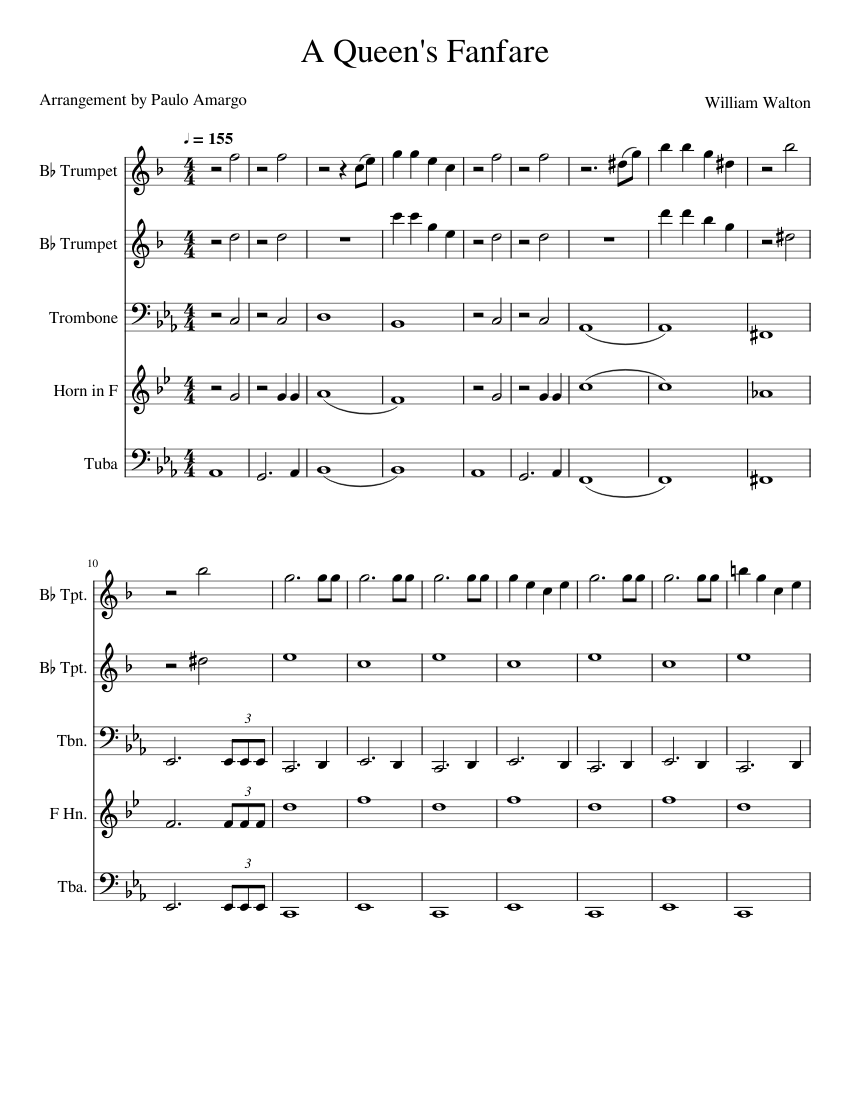 A Queen's Fanfare Sheet music for Trumpet (In B Flat), Trombone, French Horn, Tuba (Brass ...