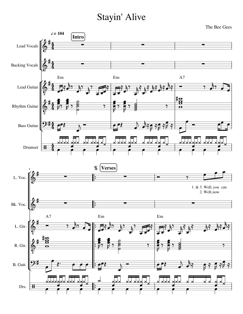 Stayin' Alive Sheet music for Synthesizer, Oboe, Guitar, Bass ...