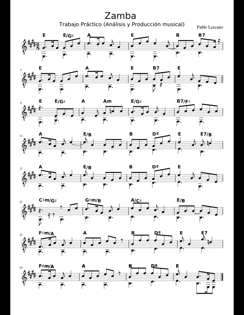 Zamba sheet music for Guitar download free in PDF or MIDI