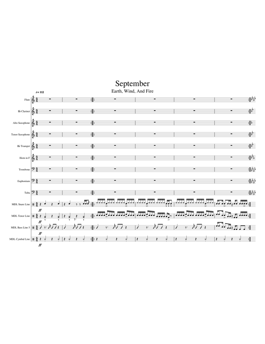 September, Earth, wind & fire. Sheet music for Flute, Clarinet, Alto Saxophone, Tenor Saxophone ...