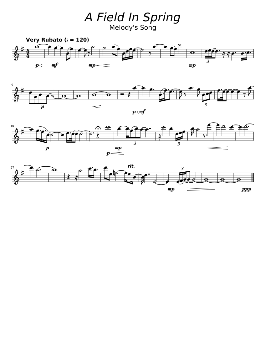 Hunter x Hunter - A Field in Spring (Melody's Song) sheet music for ...