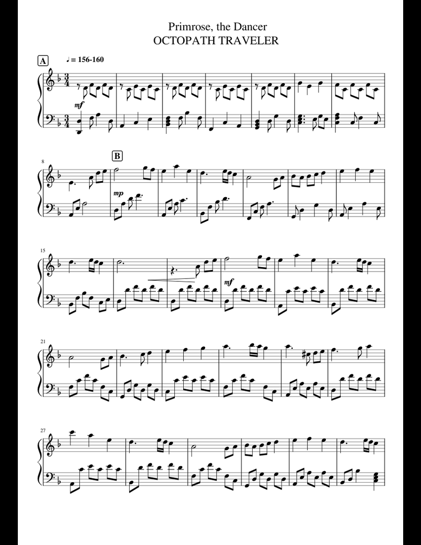 Primrose, The Dancer - OCTOPATH TRAVELER sheet music for Piano download ...