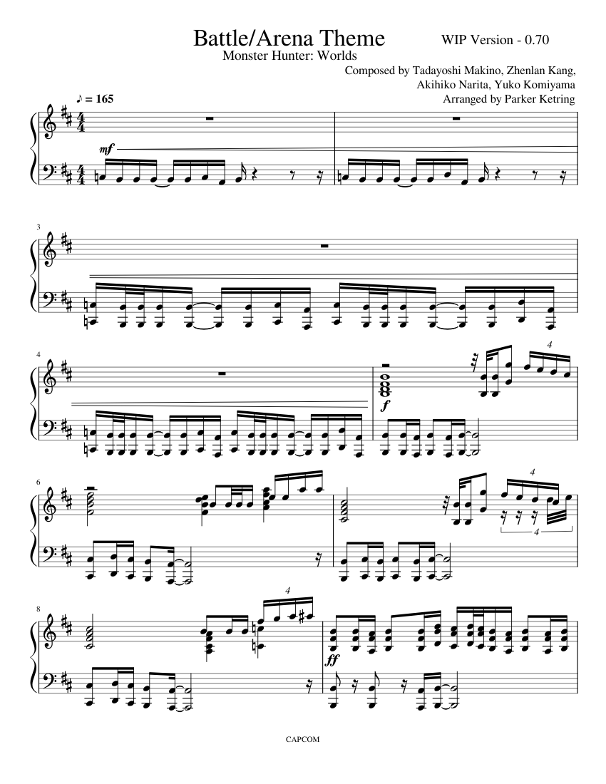 Battle/Arena Theme - Monster Hunter World Sheet music for Piano ...
