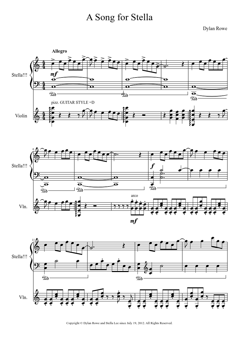 A Song for Stella sheet music for Piano, Violin download free in PDF or ...