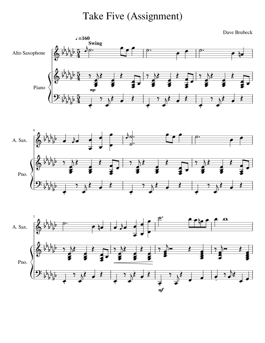 Take_Five_Assignment Sheet music for Piano, Saxophone (Alto) (Solo ...