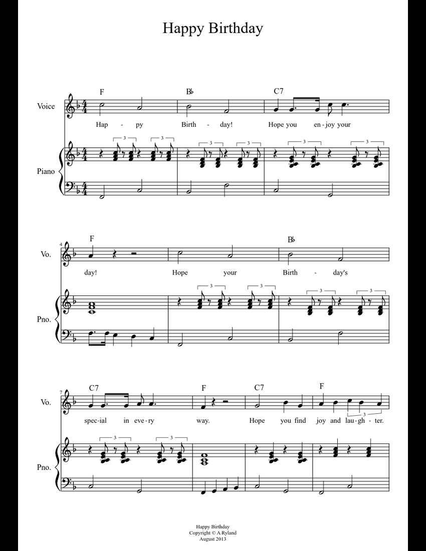 Happy Birthday - Guide Track sheet music for Piano, Voice download free ...