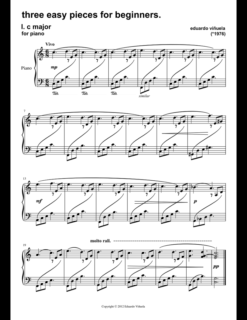 Three easy pieces for beginners. (I. C major) sheet music download free ...