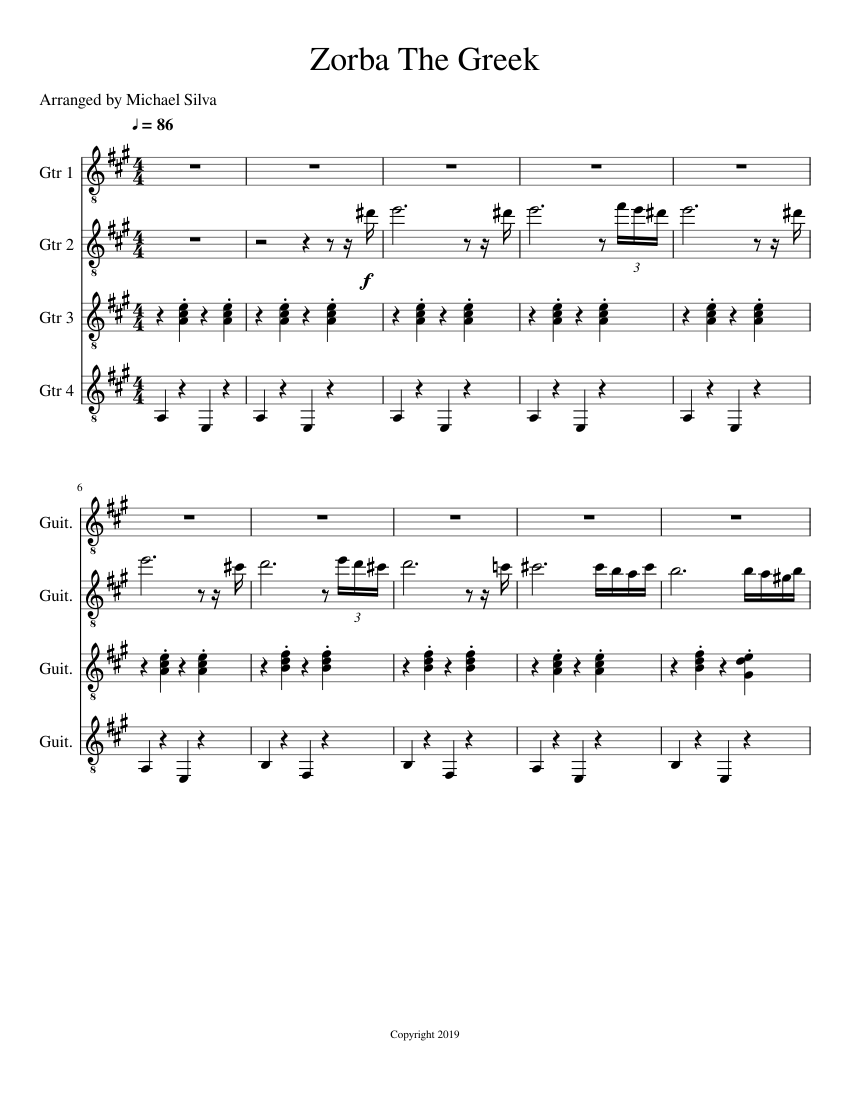 Zorba the Greek Sheet music for Guitar (Mixed Quartet) | Musescore.com