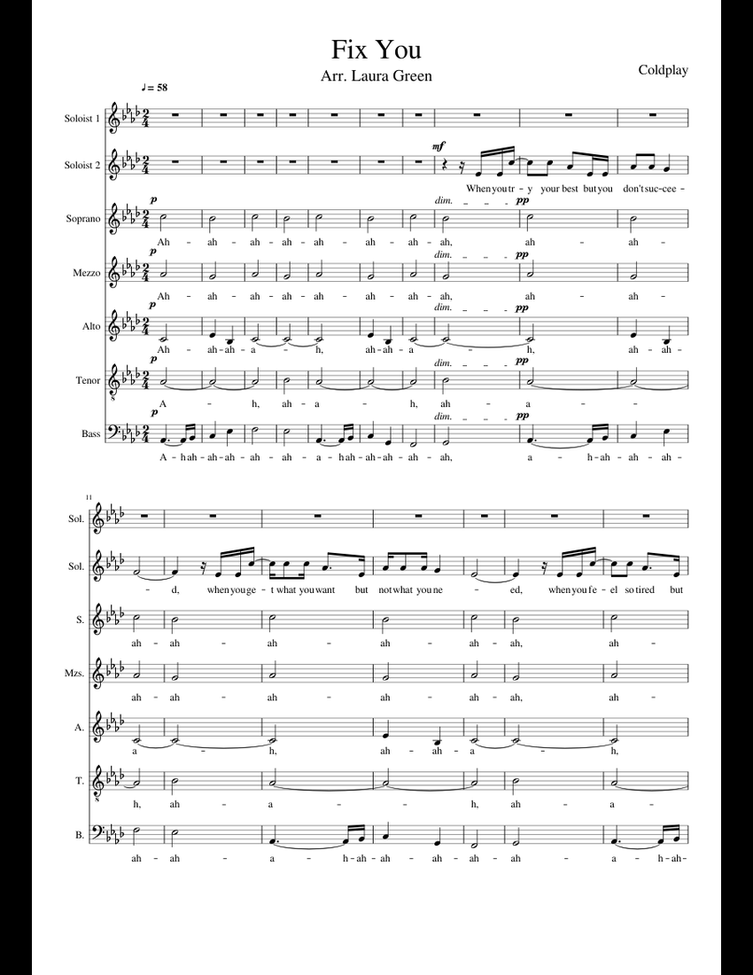 Fix You sheet music for Voice download free in PDF or MIDI
