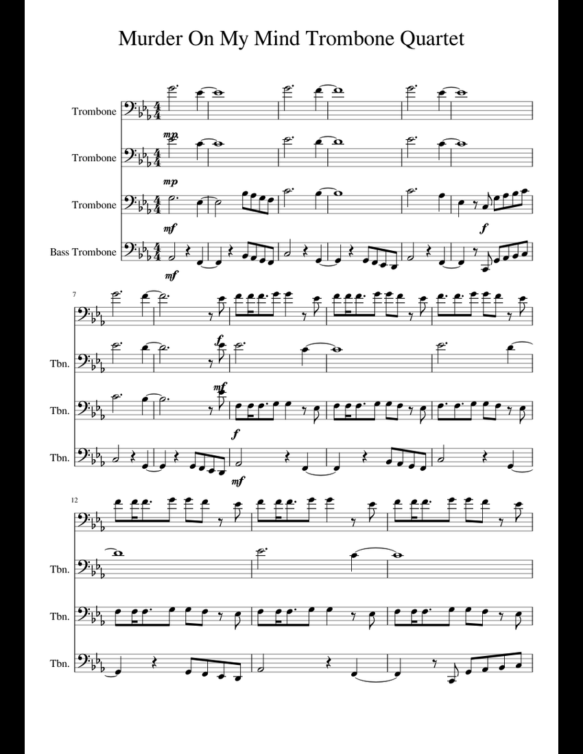 Murder On My Mind Trombone Quartet sheet music for Trombone download ...