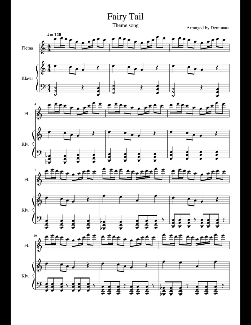 Fairy Tail Main theme sheet music for Flute, Piano download free in PDF ...