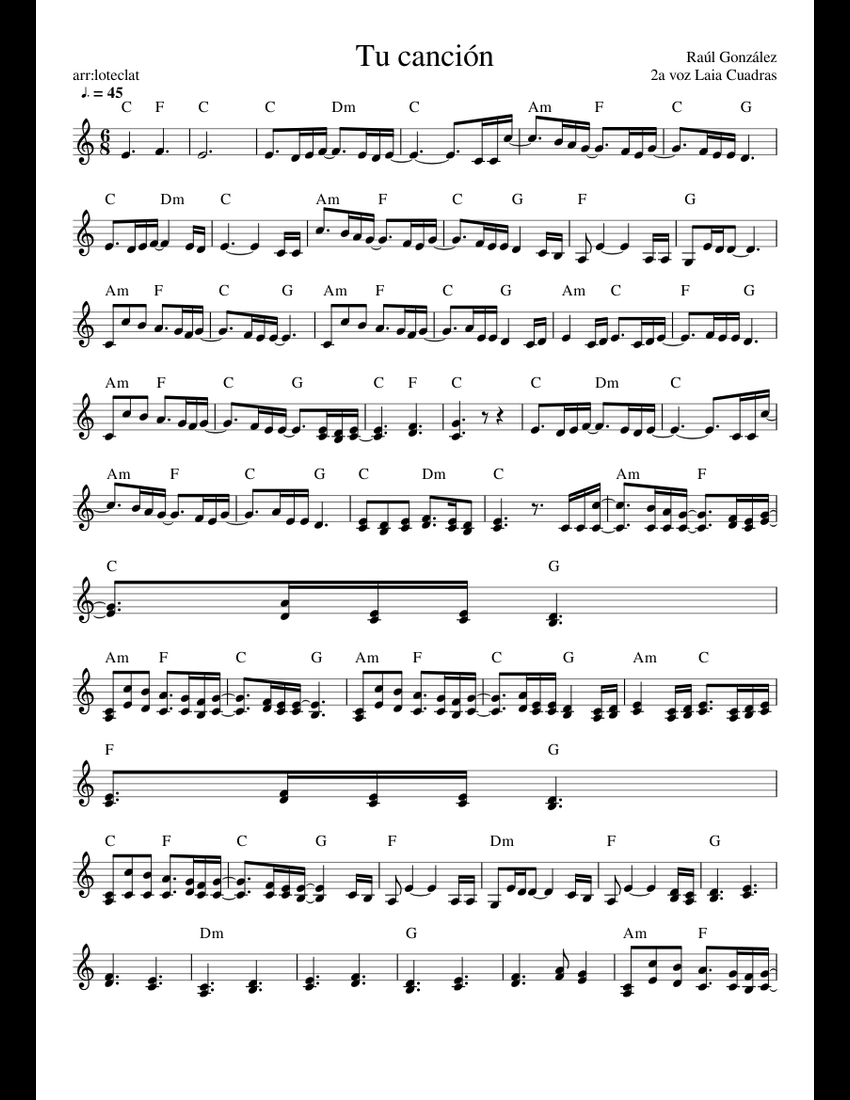 Tu cancion sheet music for Piano download free in PDF or MIDI